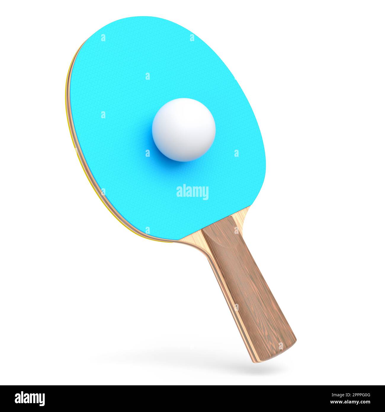 Blue ping pong racket for table tennis with ball isolated on white ...