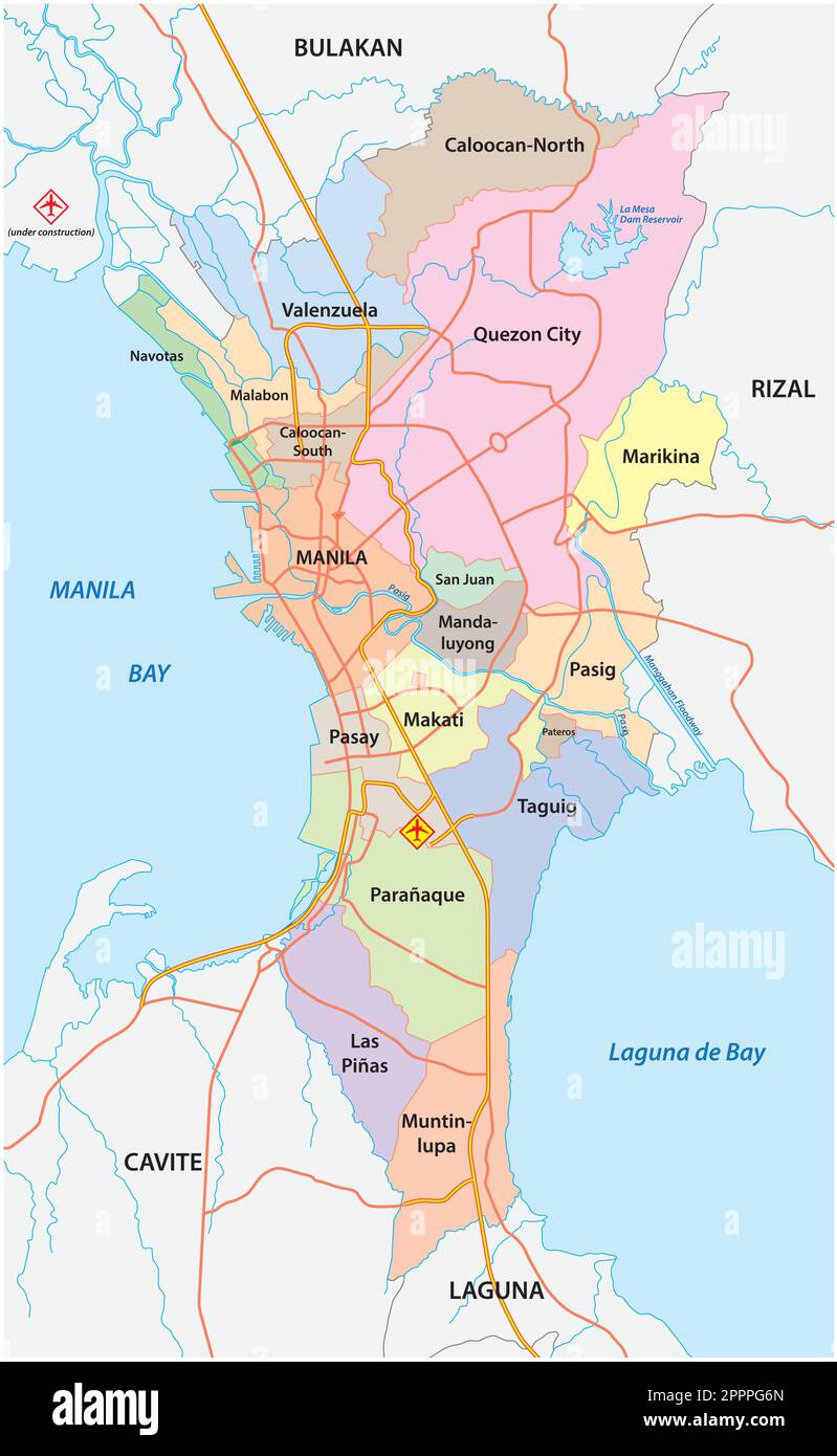 Metro Manila administrative, political and road map, Philippines Stock Vector Image & Art - Alamy