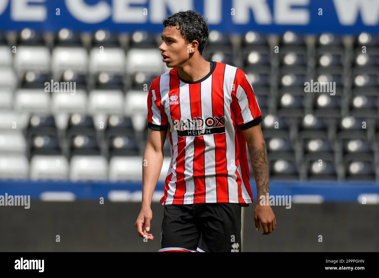 Swansea, Wales. 24 April 2023. Kyron Gordon of Sheffield United during ...