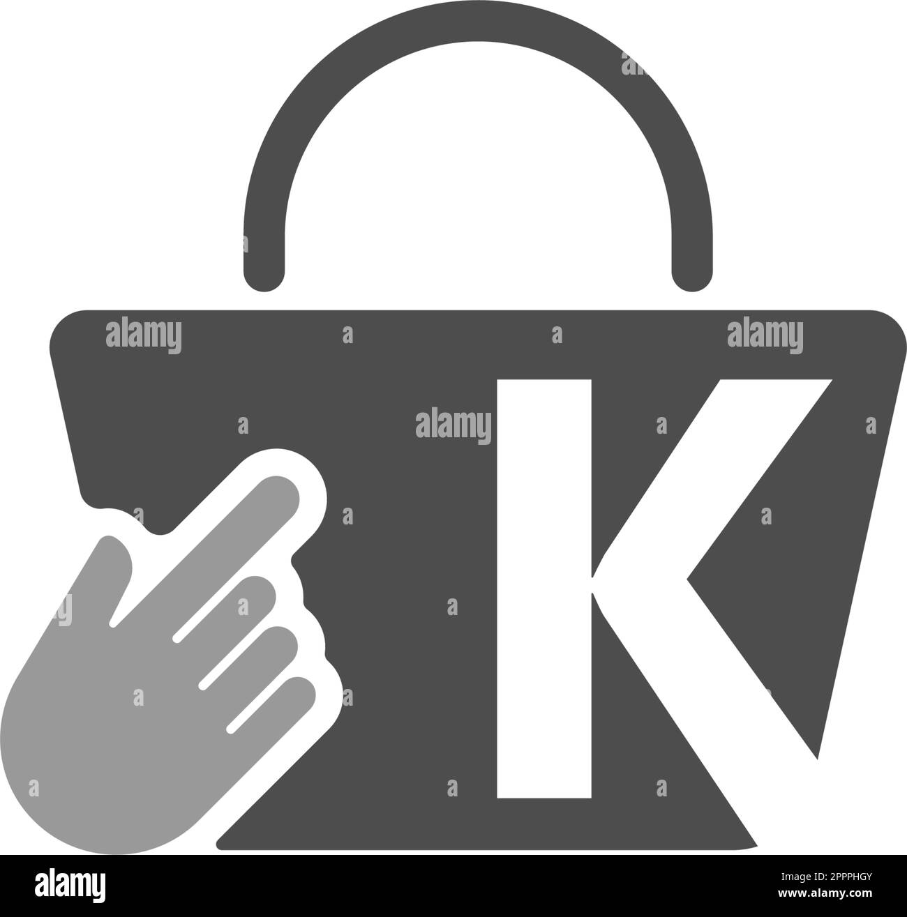 Online shopping bag, cursor click hand icon with letter K Stock Vector ...