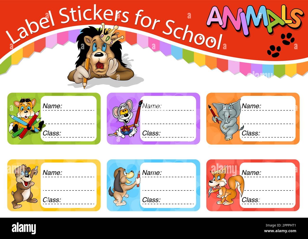Set of School Labels with Cute Animals Stock Vector Image & Art - Alamy