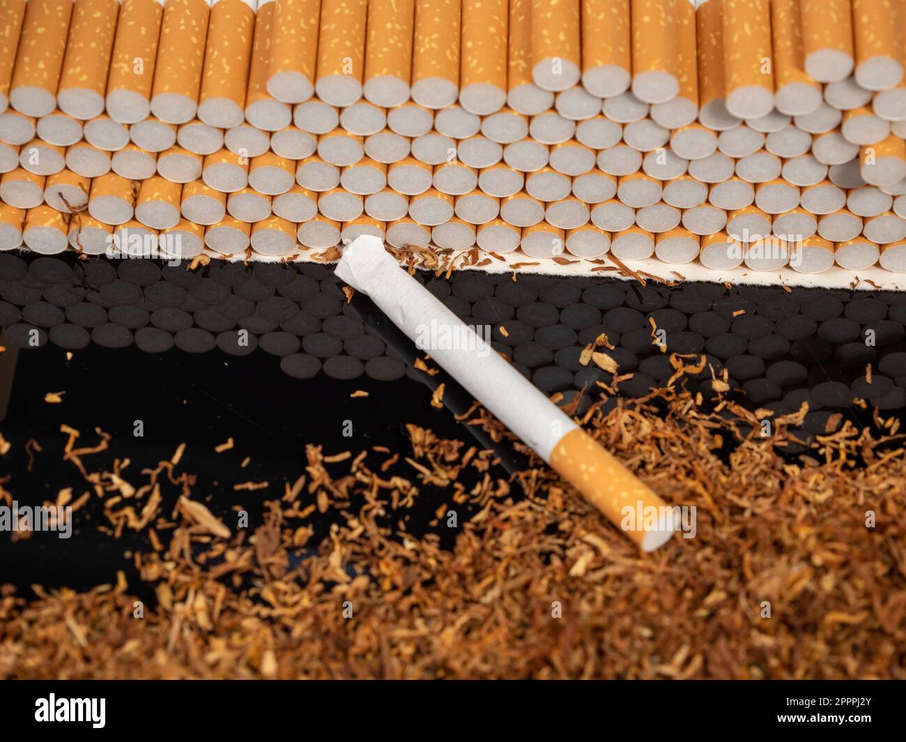 Tobacco and cigarette cases. Cigarettes and tobacco. Tobacco close-up ...