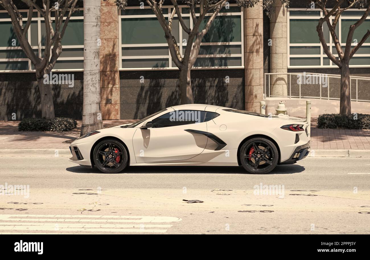 Miami Beach, Florida USA - April 15, 2021: white chevrolet corvette ...