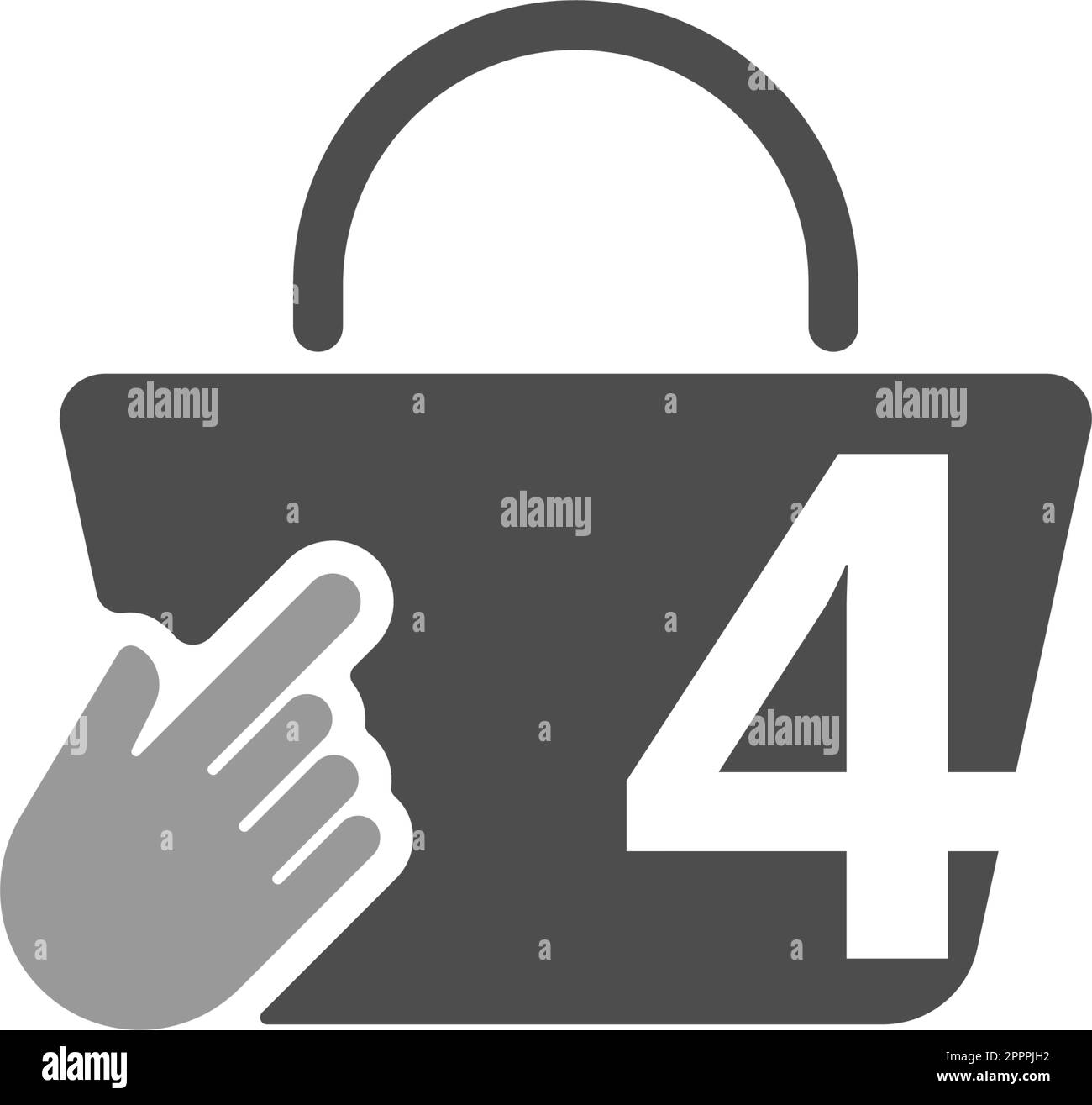 Online shopping bag, cursor click hand icon with number 4 illustration ...