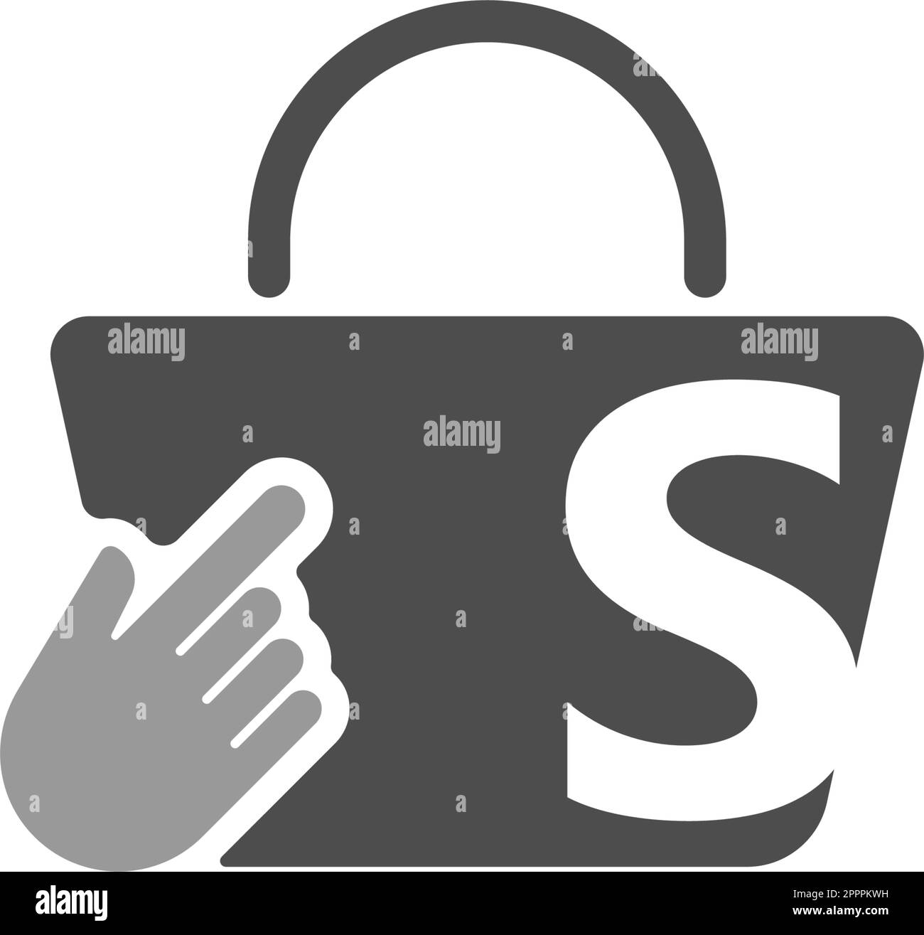 Online shopping bag, cursor click hand icon with letter S Stock Vector ...