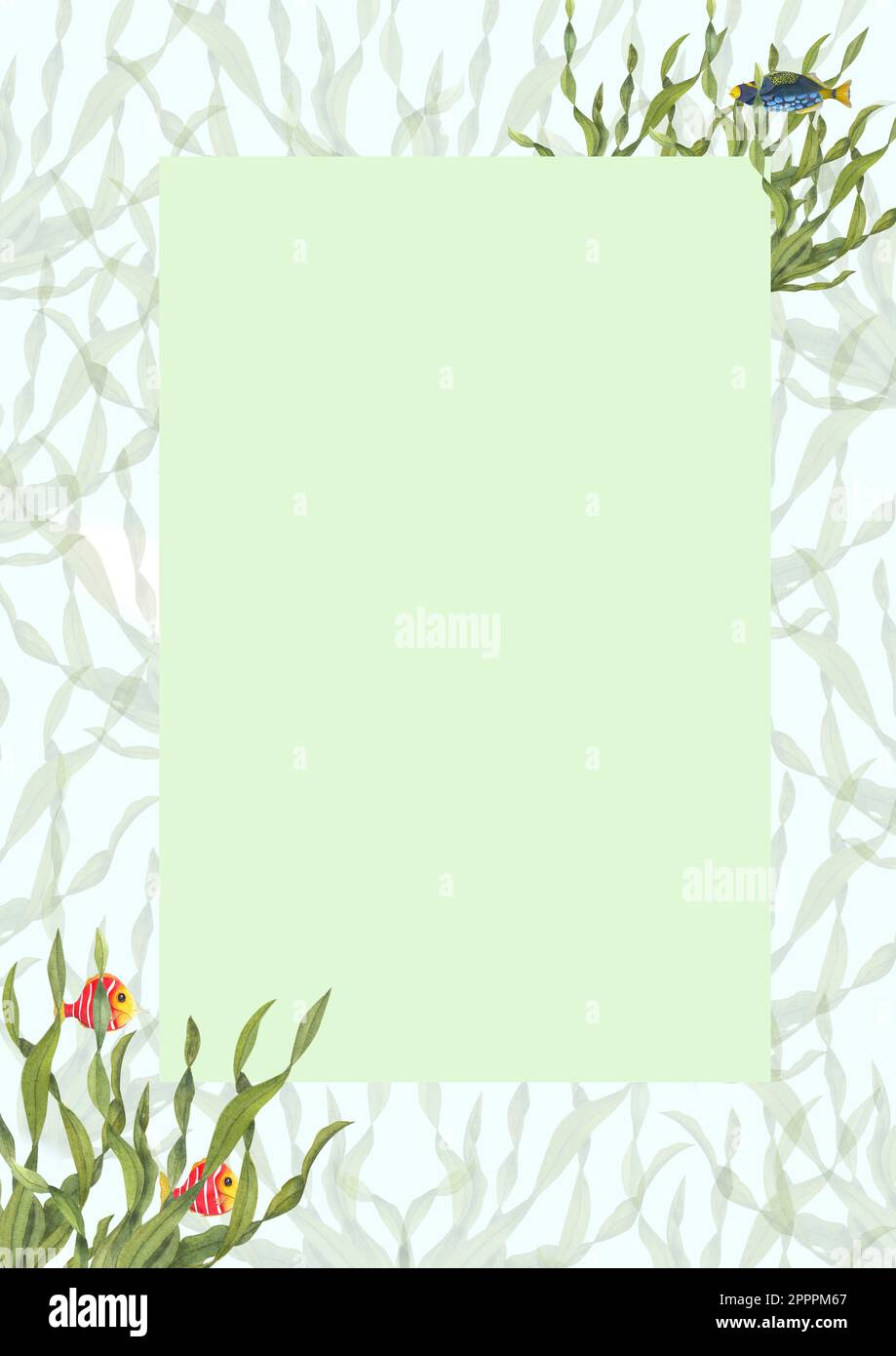 Watercolor vertical frame in marine style isolated on white background ...