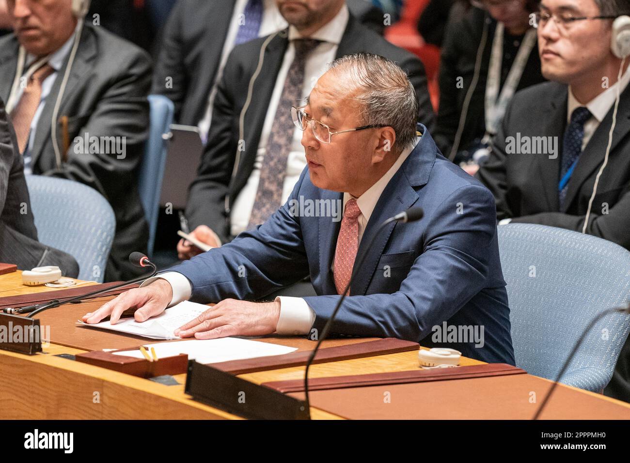 Ambassador of China Zhang Jun speaks during SC meeting on Maintenance ...
