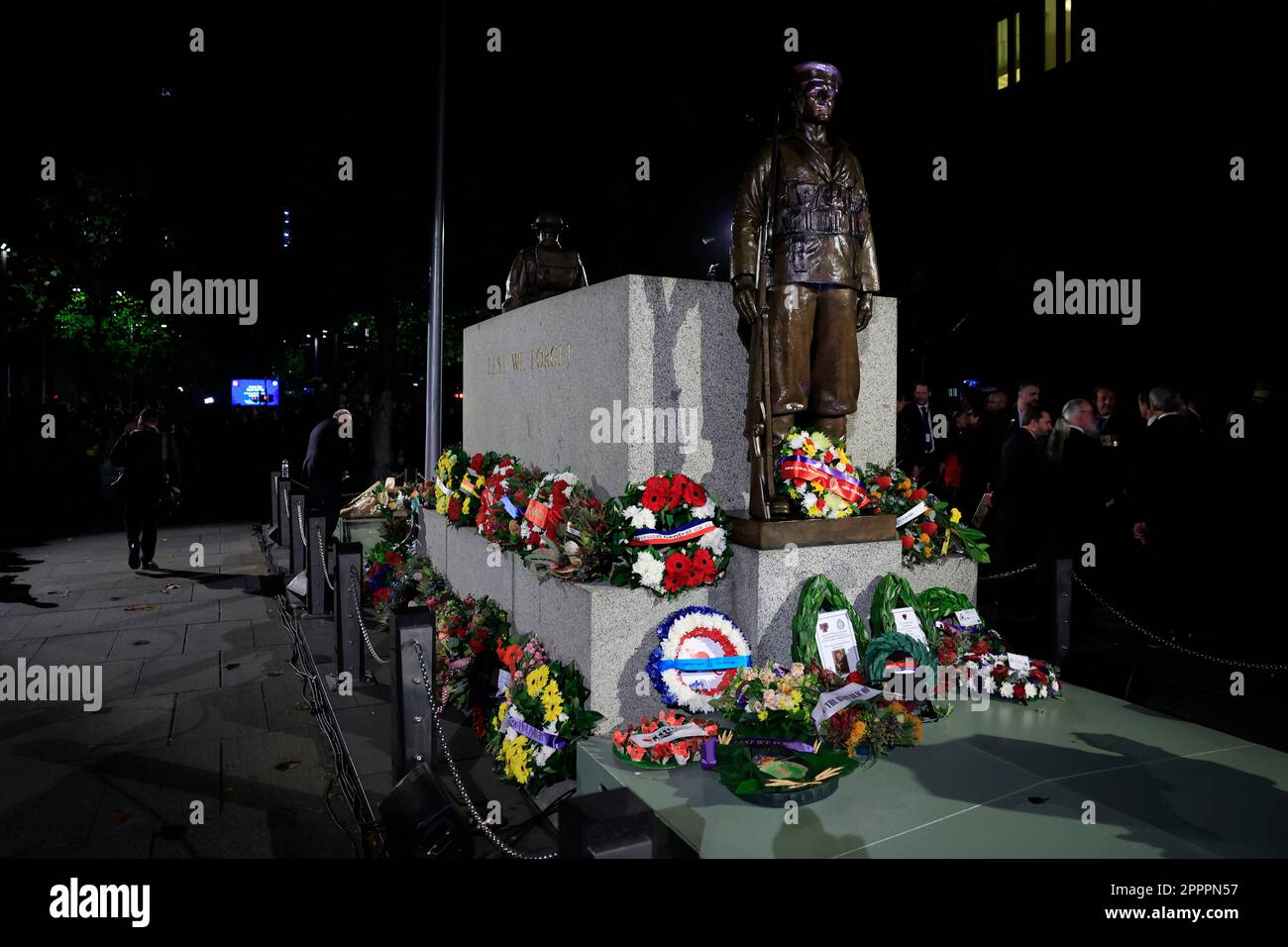 Wreaths are seen at the Cenotaph during the Anzac Day Dawn Service at ...