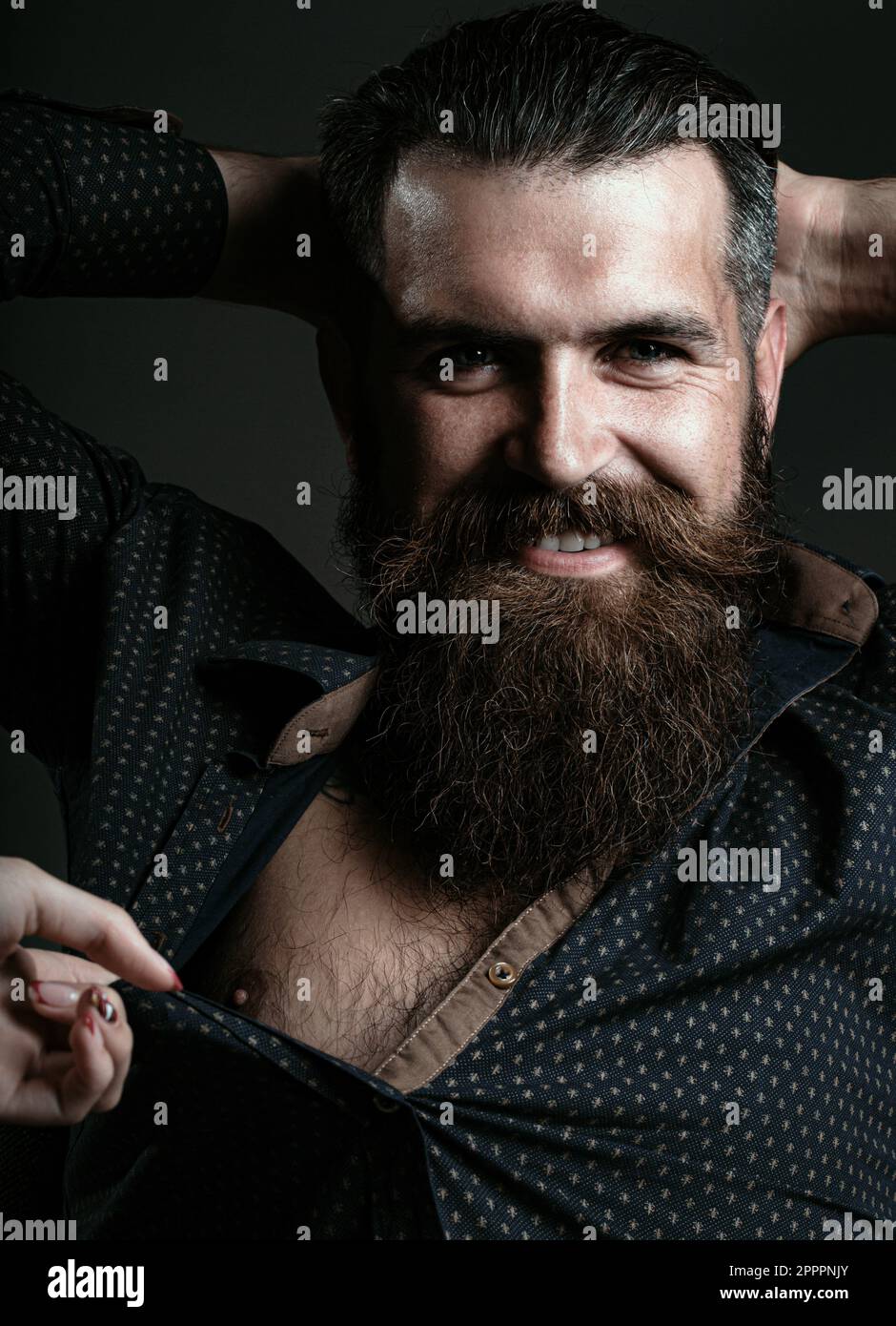 Beard macho man. Handsome male bearded. Perfume concept Stock Photo - Alamy