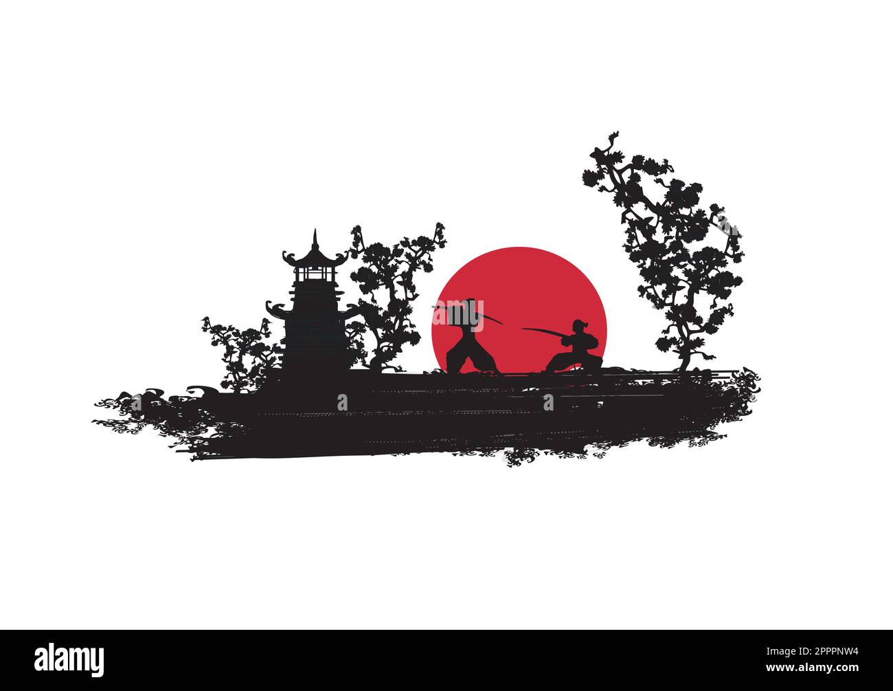 Japanese Samurai fighter silhouette Stock Vector Image & Art - Alamy