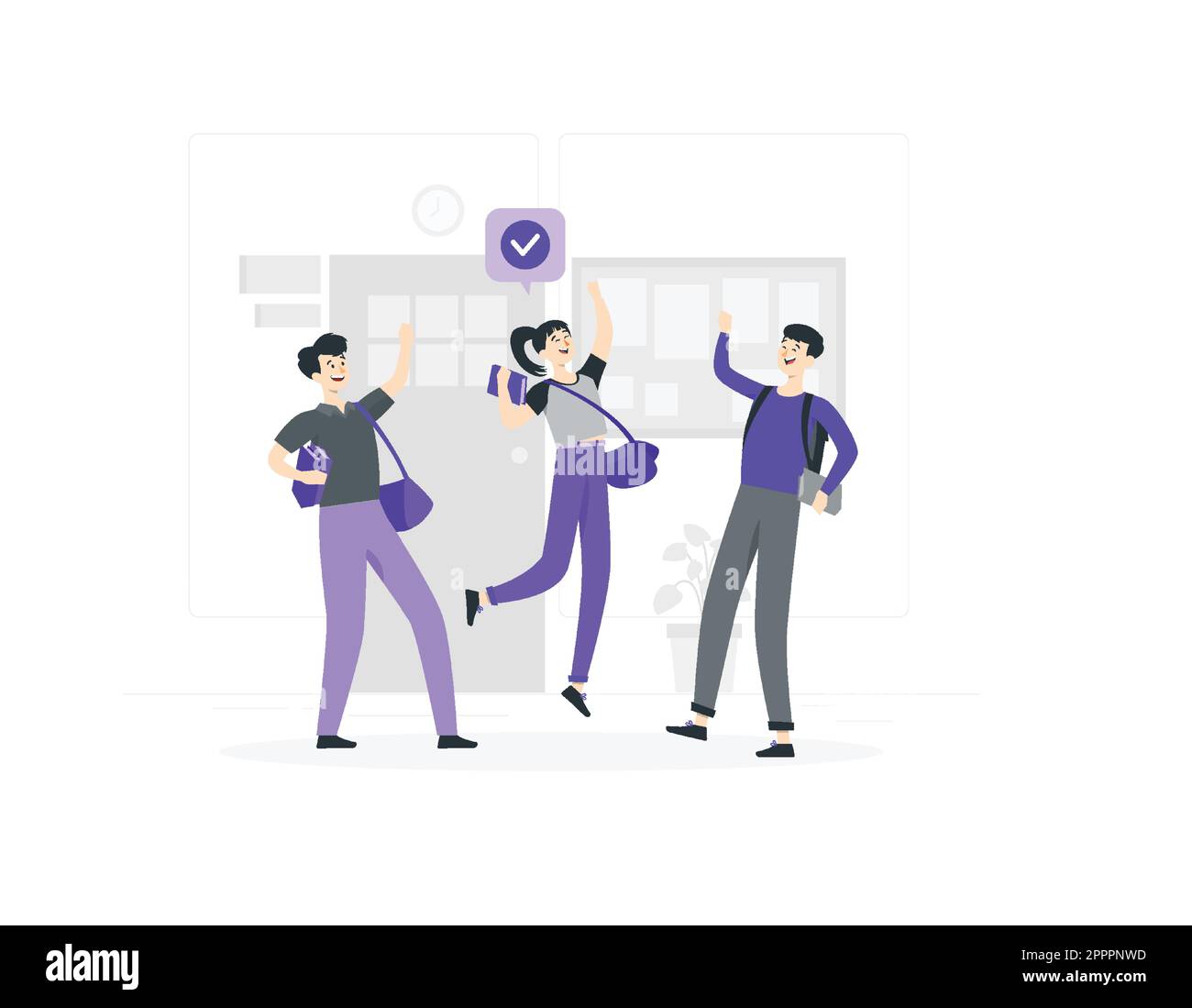 Jumping and dancing happy kids with books and backpacks Stock Vector ...