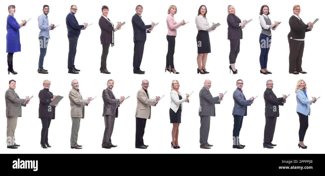 group of successful people with notepad in hands isolated Stock Photo ...