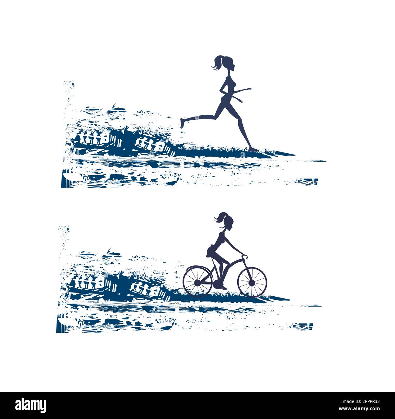 silhouette of marathon runner and cyclist race - abstract background ...
