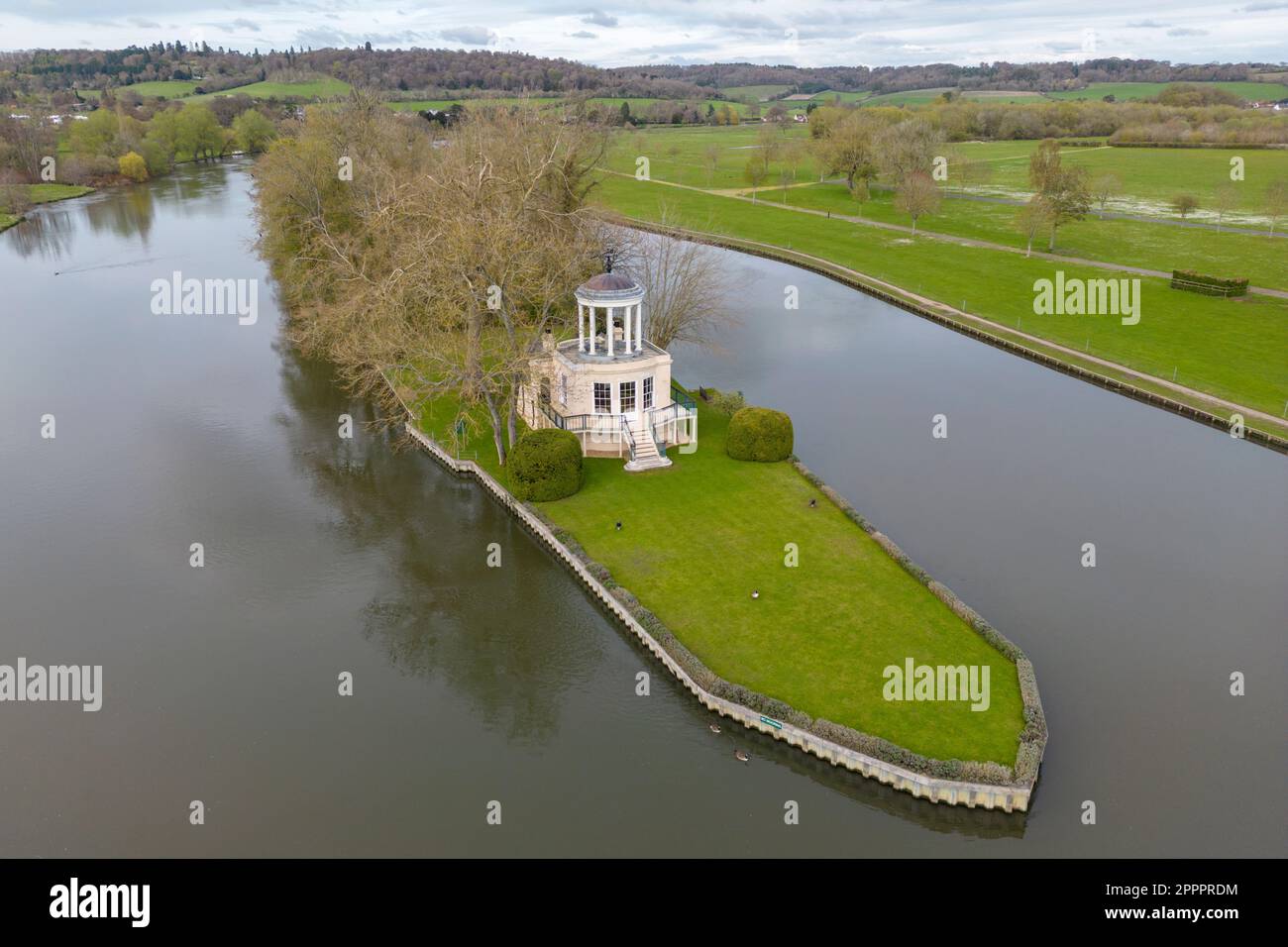 Aerial view of the ornamental temple (a folly) on Temple Island, an ...