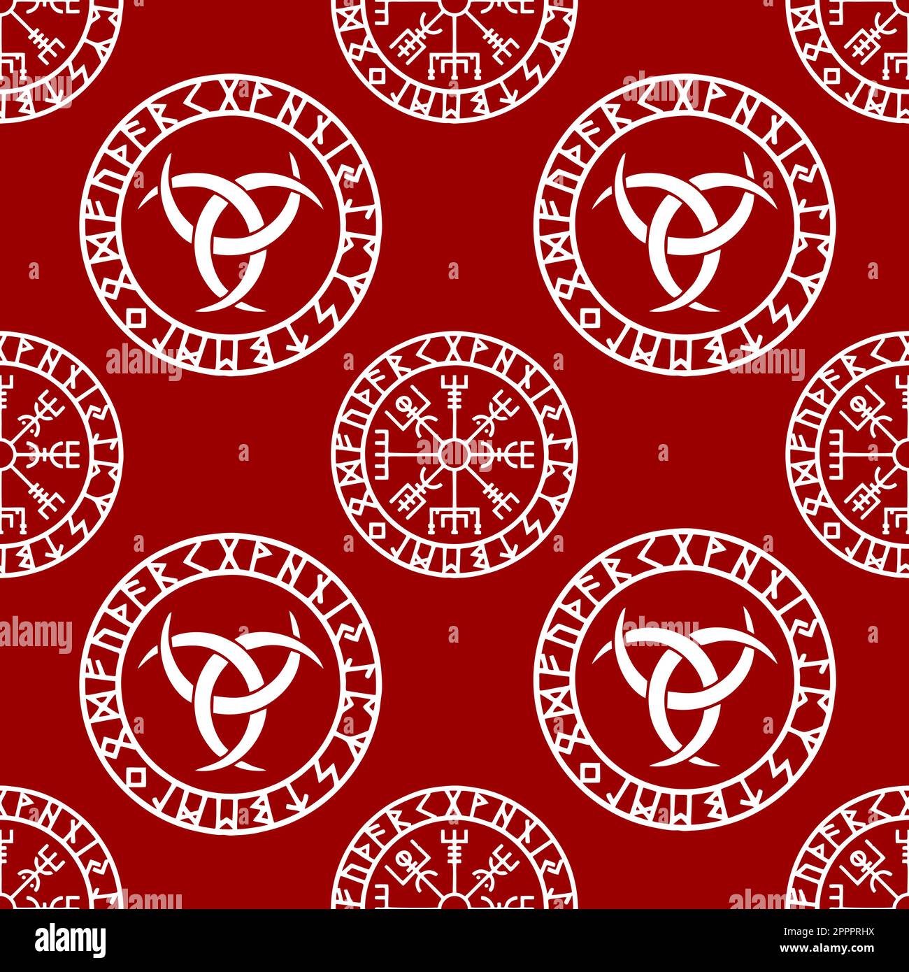 seamless celtic pattern of white round elements on a red background ...