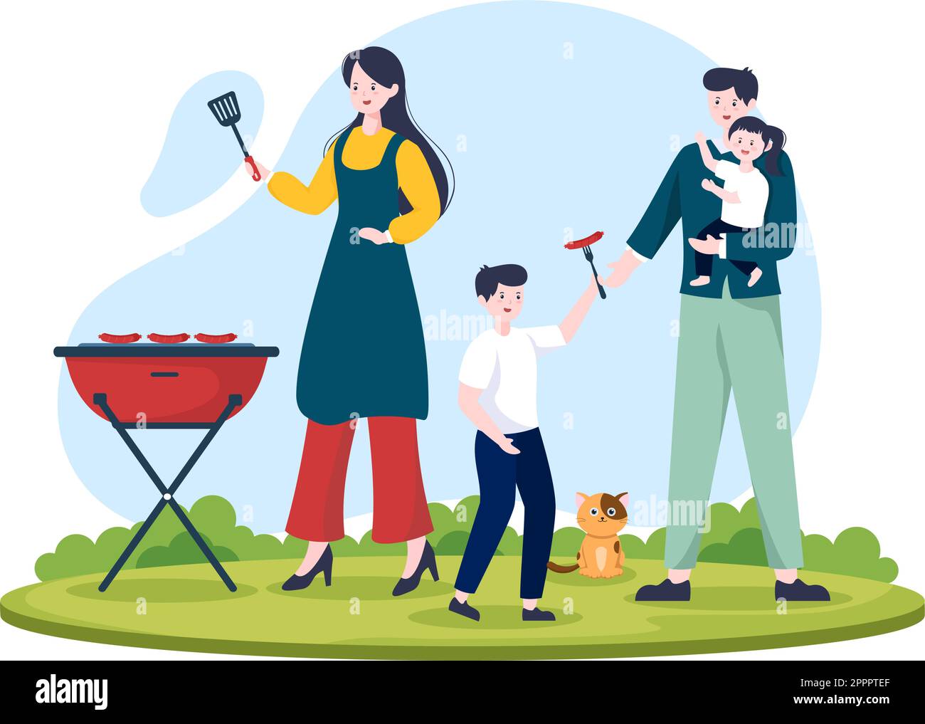 BBQ or Barbecue with Steaks on Grill, Toaster, Sausage, Chicken ...