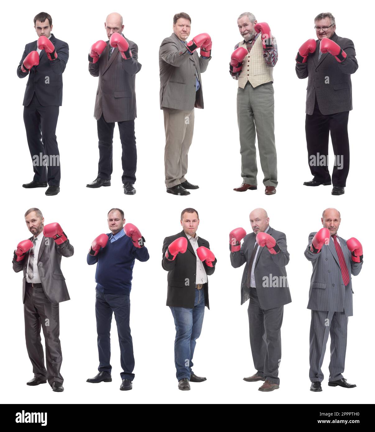 collage of businessmen in boxing gloves isolated Stock Photo - Alamy