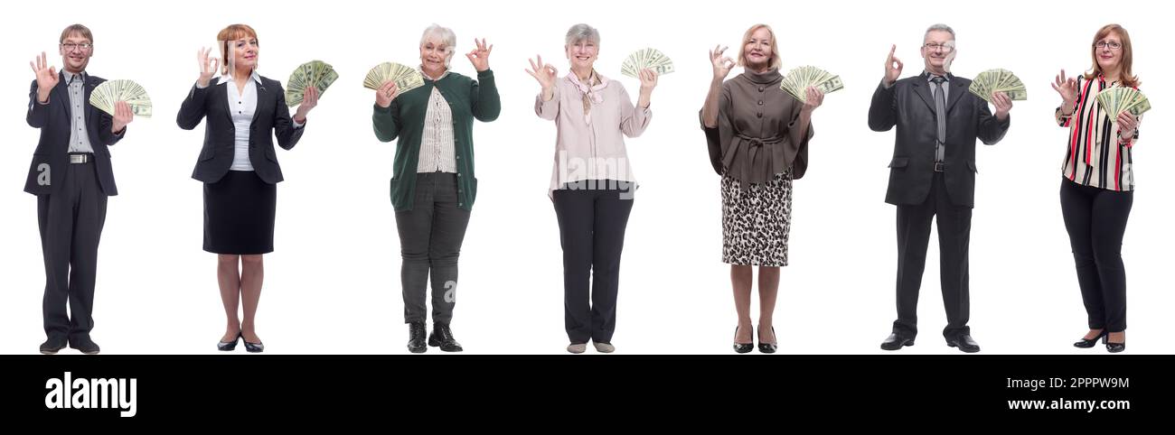 group of successful people holding money in hand isolated Stock Photo ...