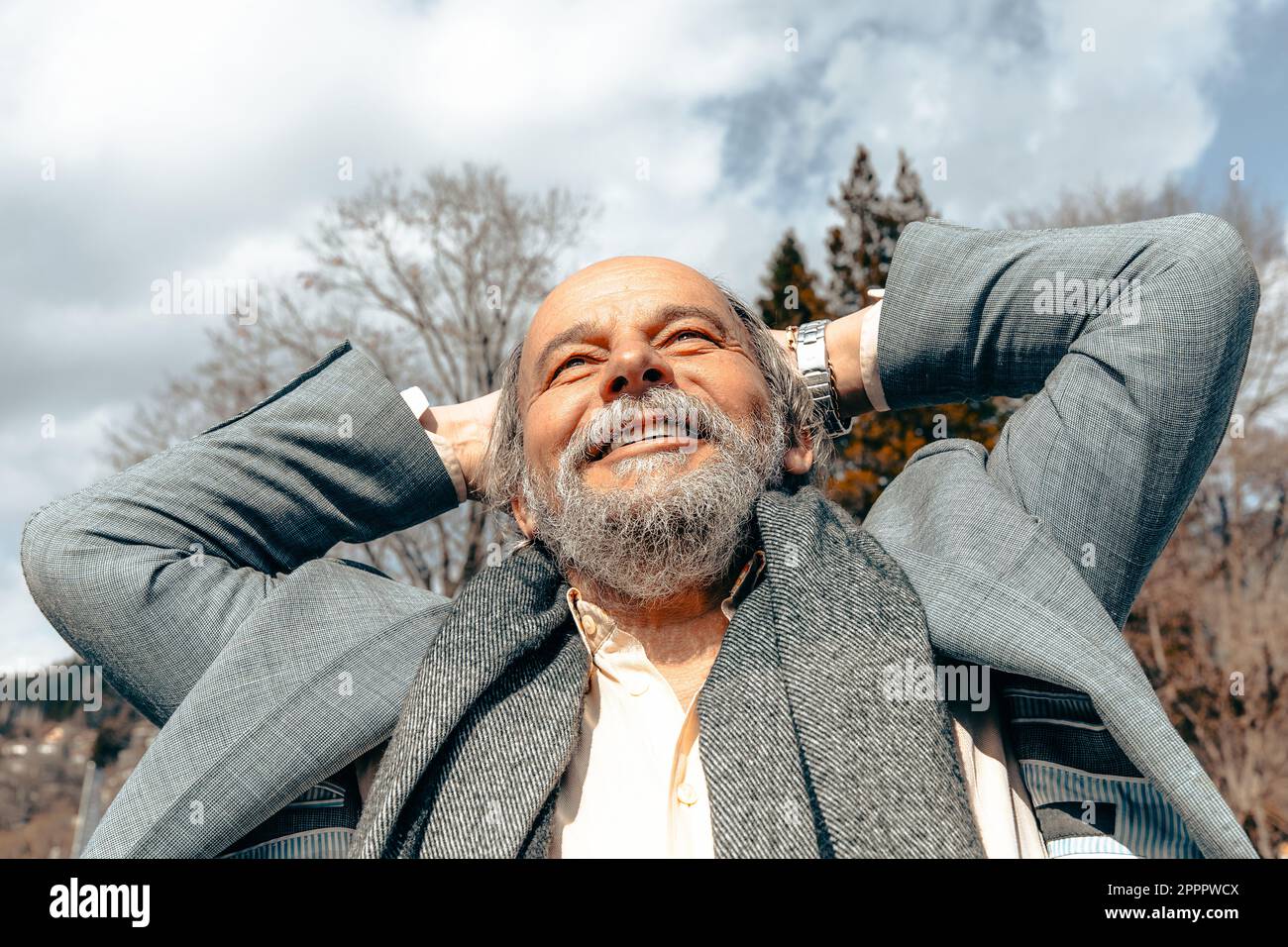 Happy pensioner walking hi-res stock photography and images - Alamy