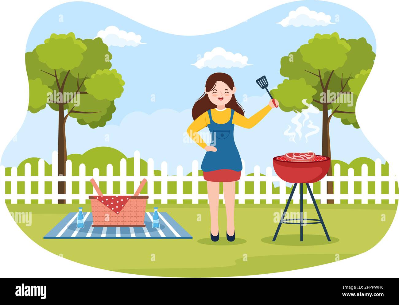 BBQ or Barbecue with Steaks on Grill, Toaster, Sausage, Chicken ...