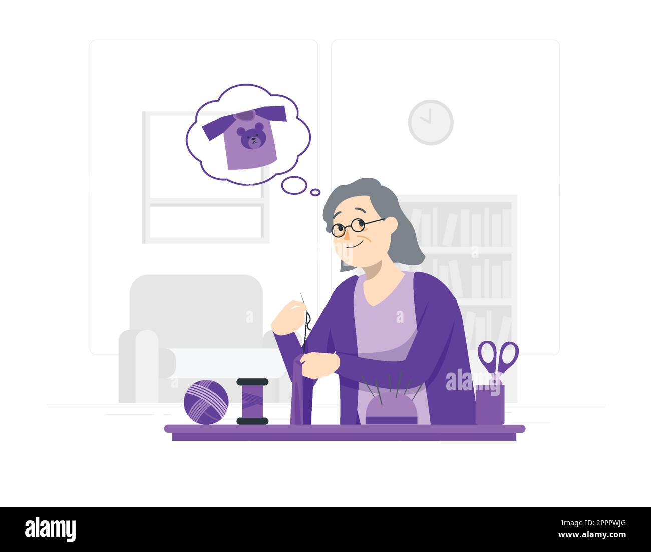 Woman sewing white cloth Stock Vector Images - Alamy