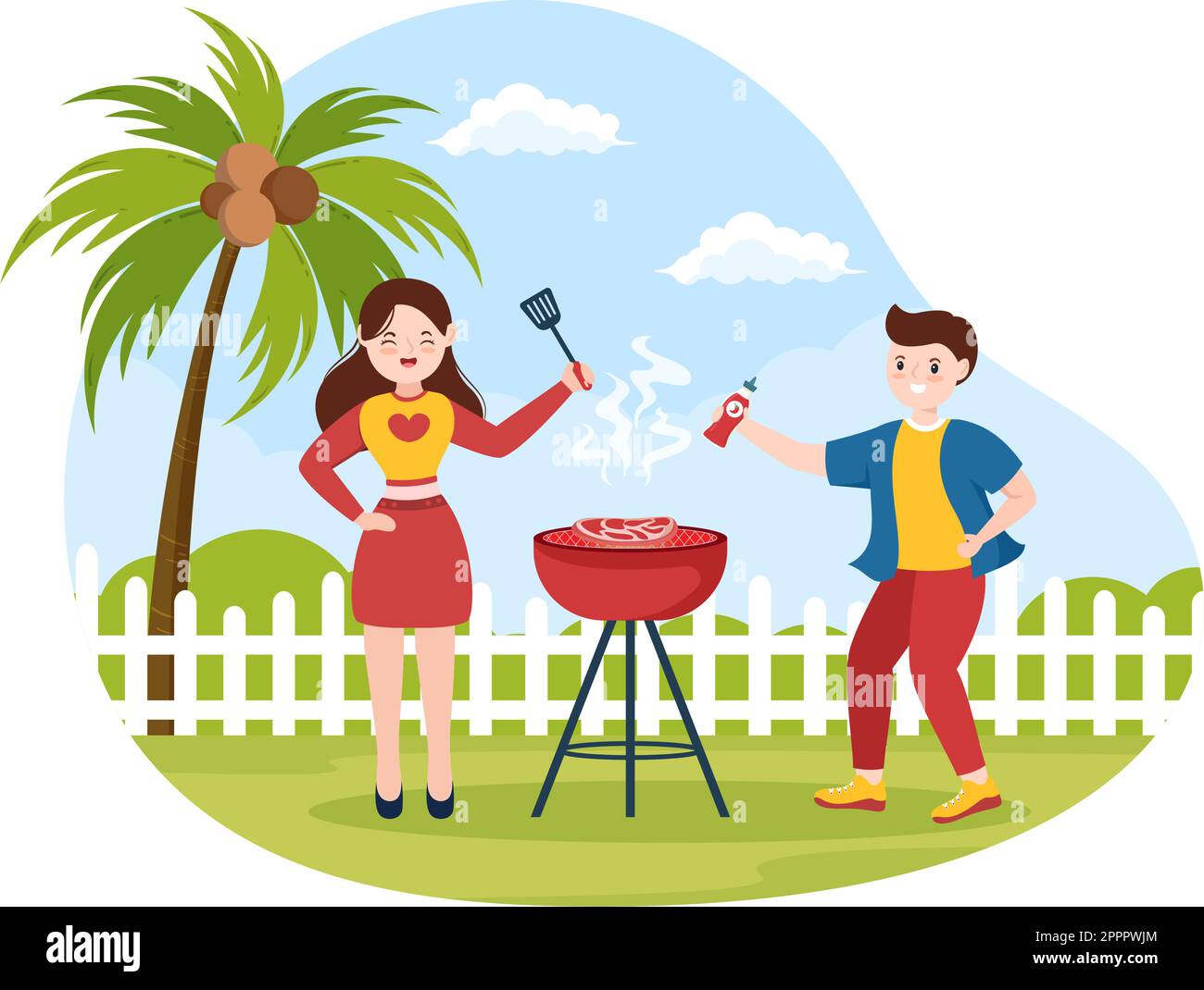 BBQ or Barbecue with Steaks on Grill, Toaster, Sausage, Chicken ...