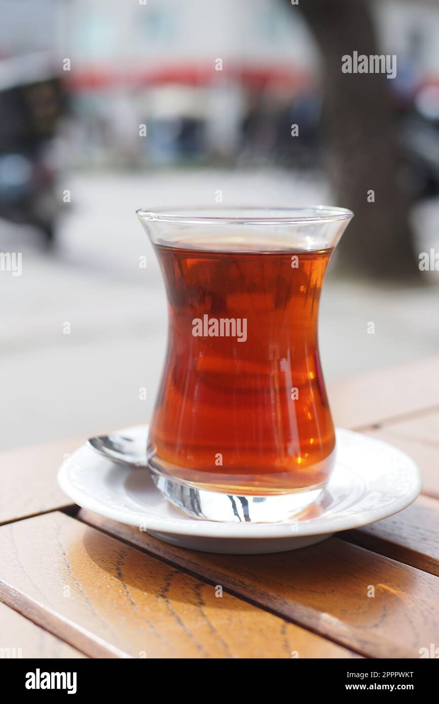Traditional turkish tea on white table Stock Photo - Alamy