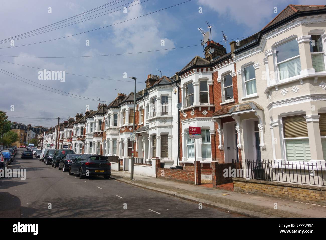 General view of residential area (Aliwal Road) of Clapham, SW11, London ...
