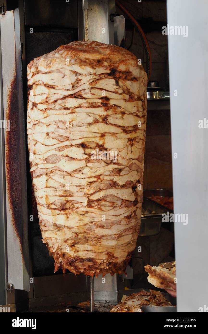 rotating traditional gyros meat close up Stock Photo - Alamy