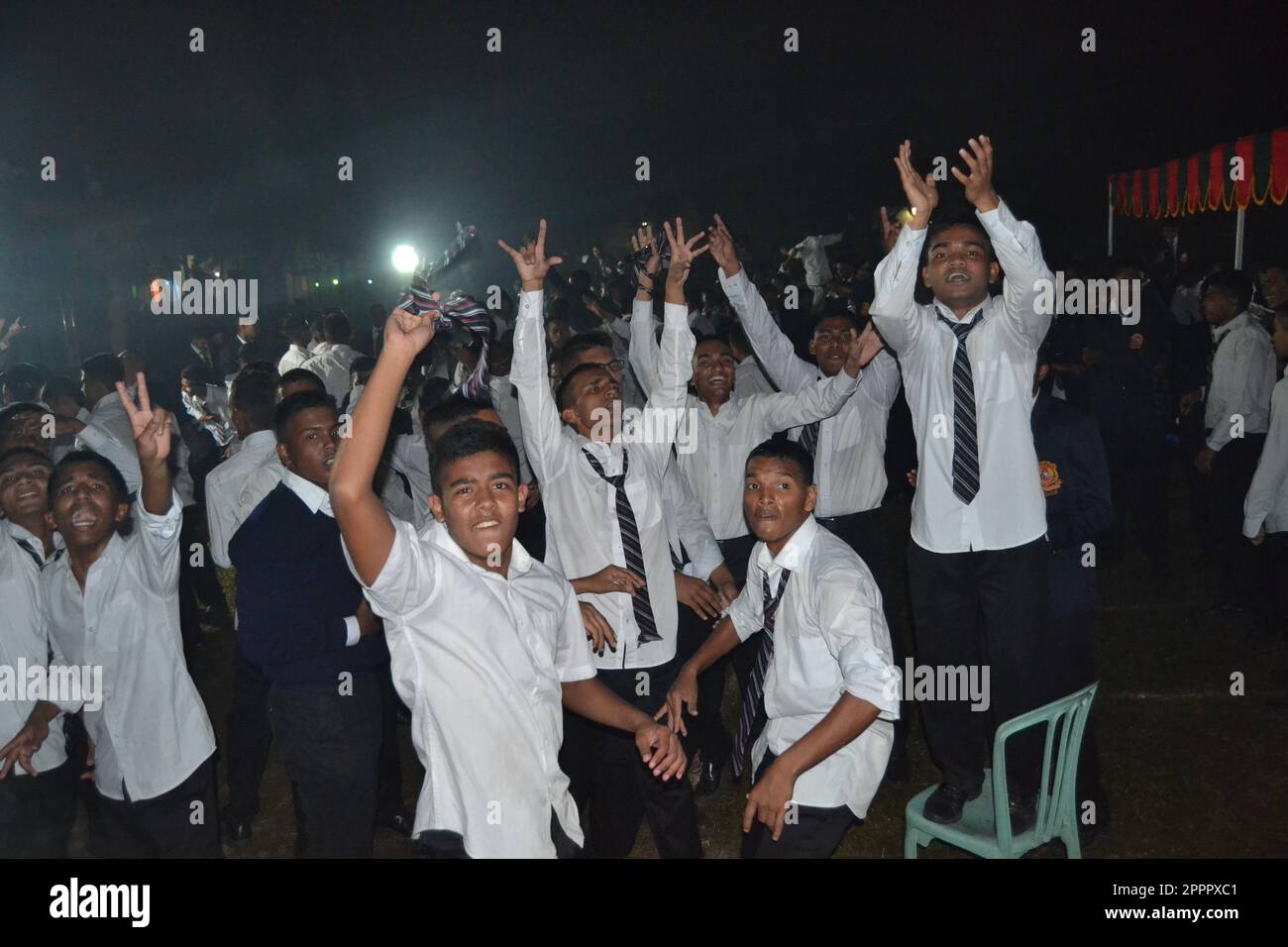 Cadets are celebrating and enjoying their night party with dancing ...