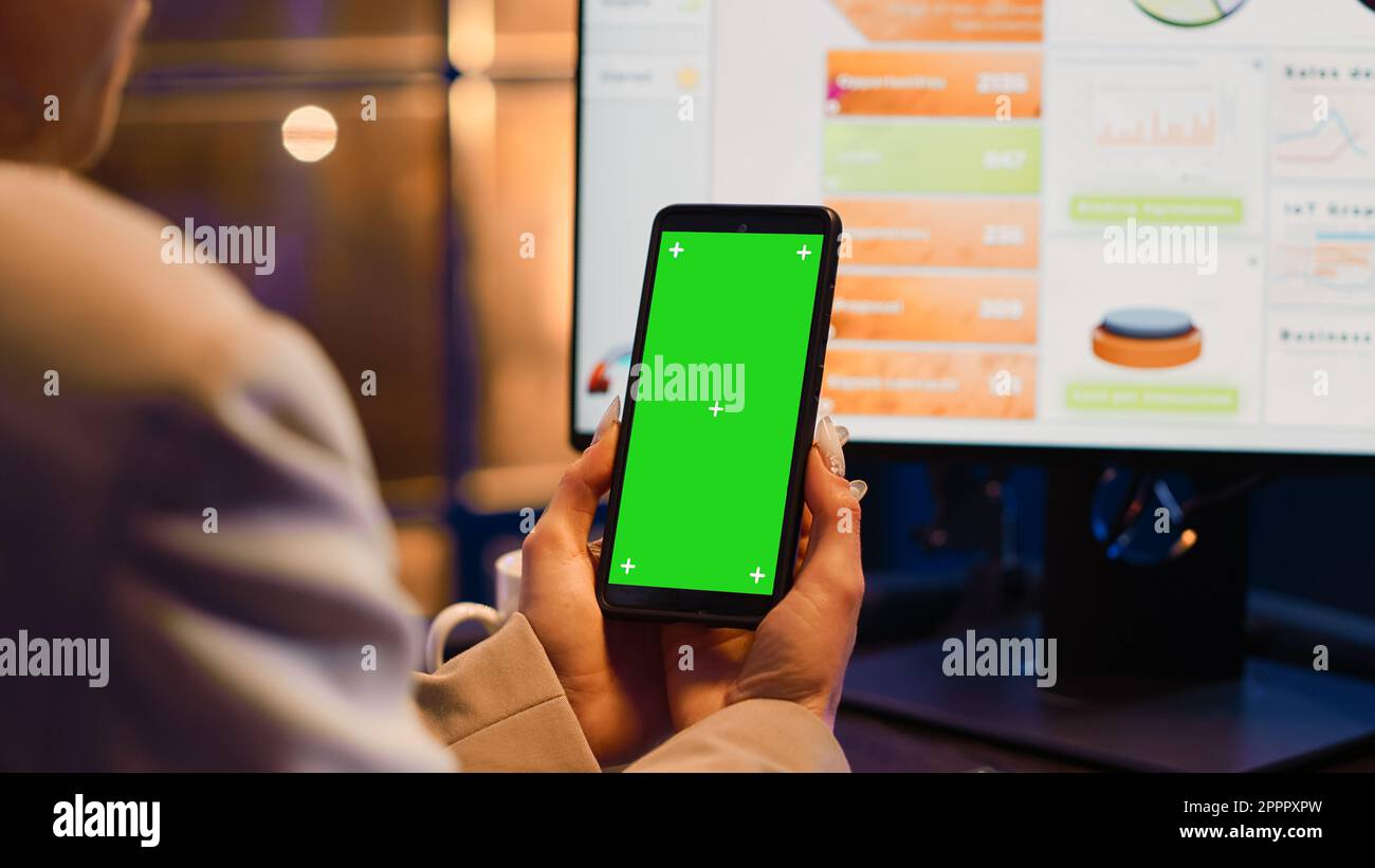 Advisor agent using mobile phone with green screen to work on corporate ...