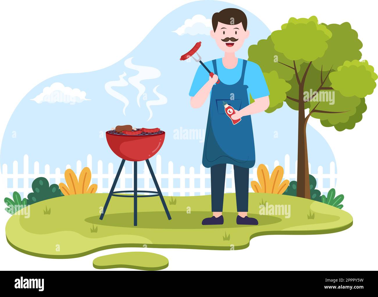 BBQ or Barbecue with Steaks on Grill, Toaster, Sausage, Chicken ...