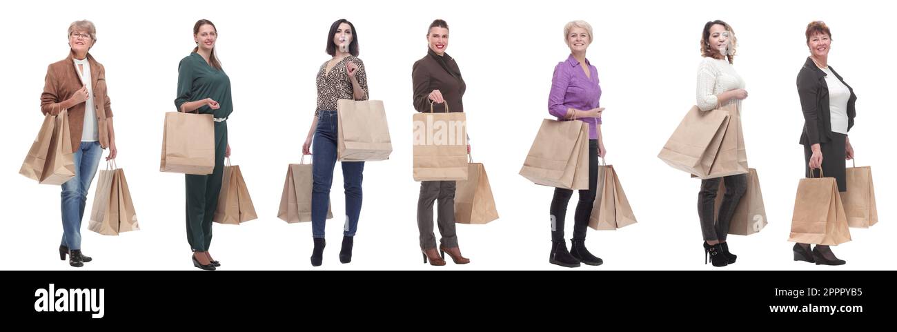 a line of people with shopping bags isolated Stock Photo - Alamy