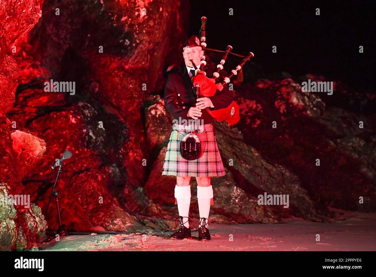 A piper plays at Elephant Rock, during the Anzac Day Dawn Service at ...