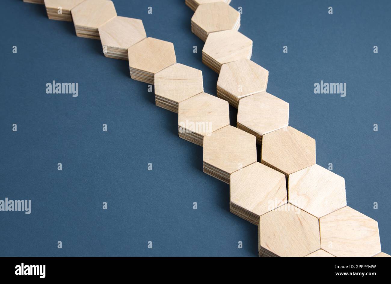 Convergence or divergence of chains. Abstract background. Concept of ...