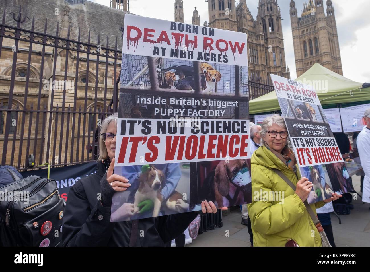 London, UK. 24 April 2023. Protesters against the use of animals in ...