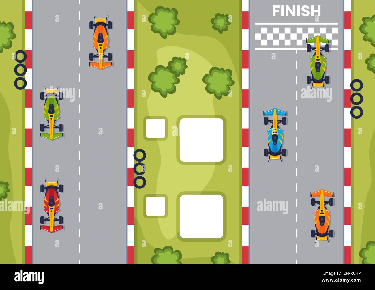 Formula Racing Sport Car Reach on Race Circuit the Finish Line Cartoon ...