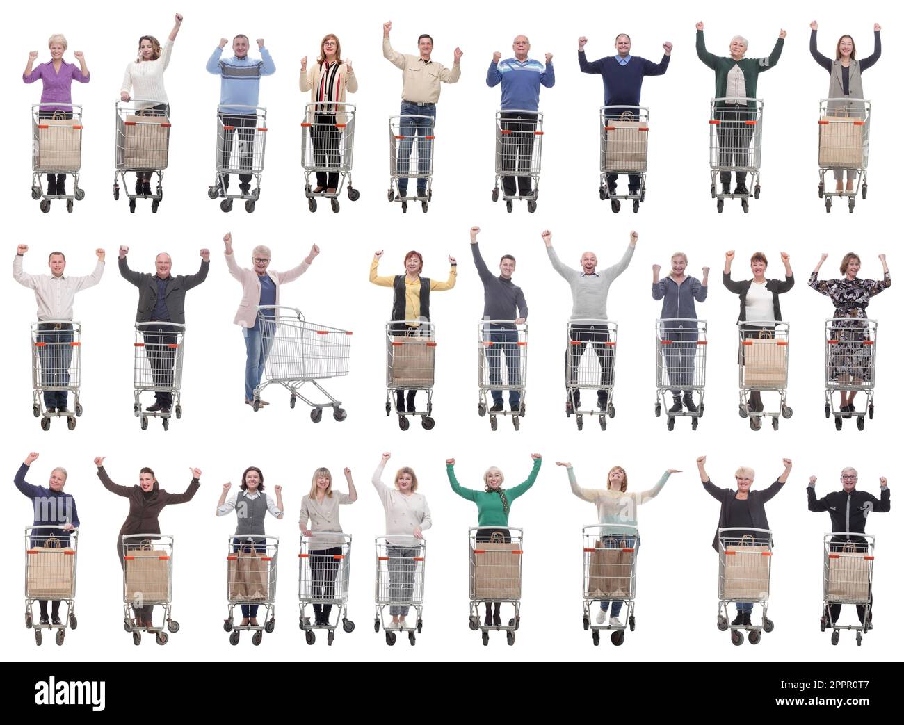 group of people with cart raised their hands up Stock Photo - Alamy