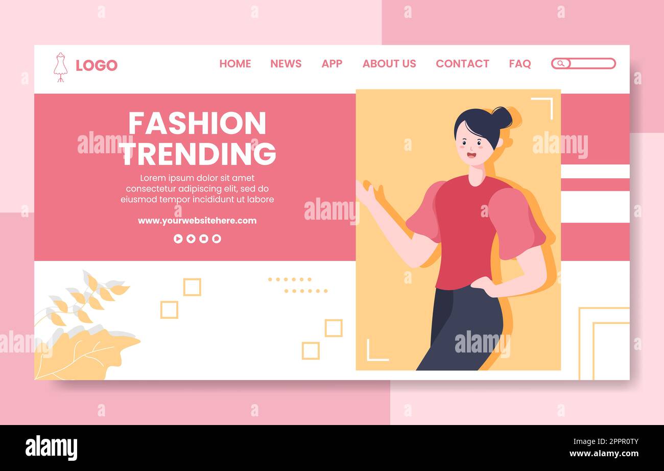 Stylish Fashion Social Media Landing Page Template Flat Cartoon ...