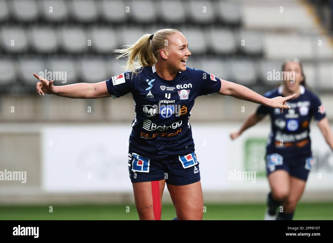 Linköpings no 9 Cathinka Tandberg cheers after 1-0 during Monday's ...