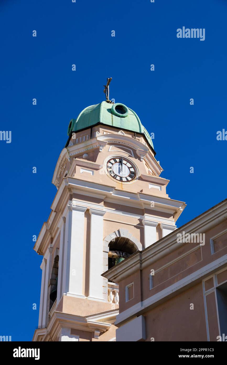 Clock bell tower The Cathedral of Mary the Crowned. Roman Catholic ...