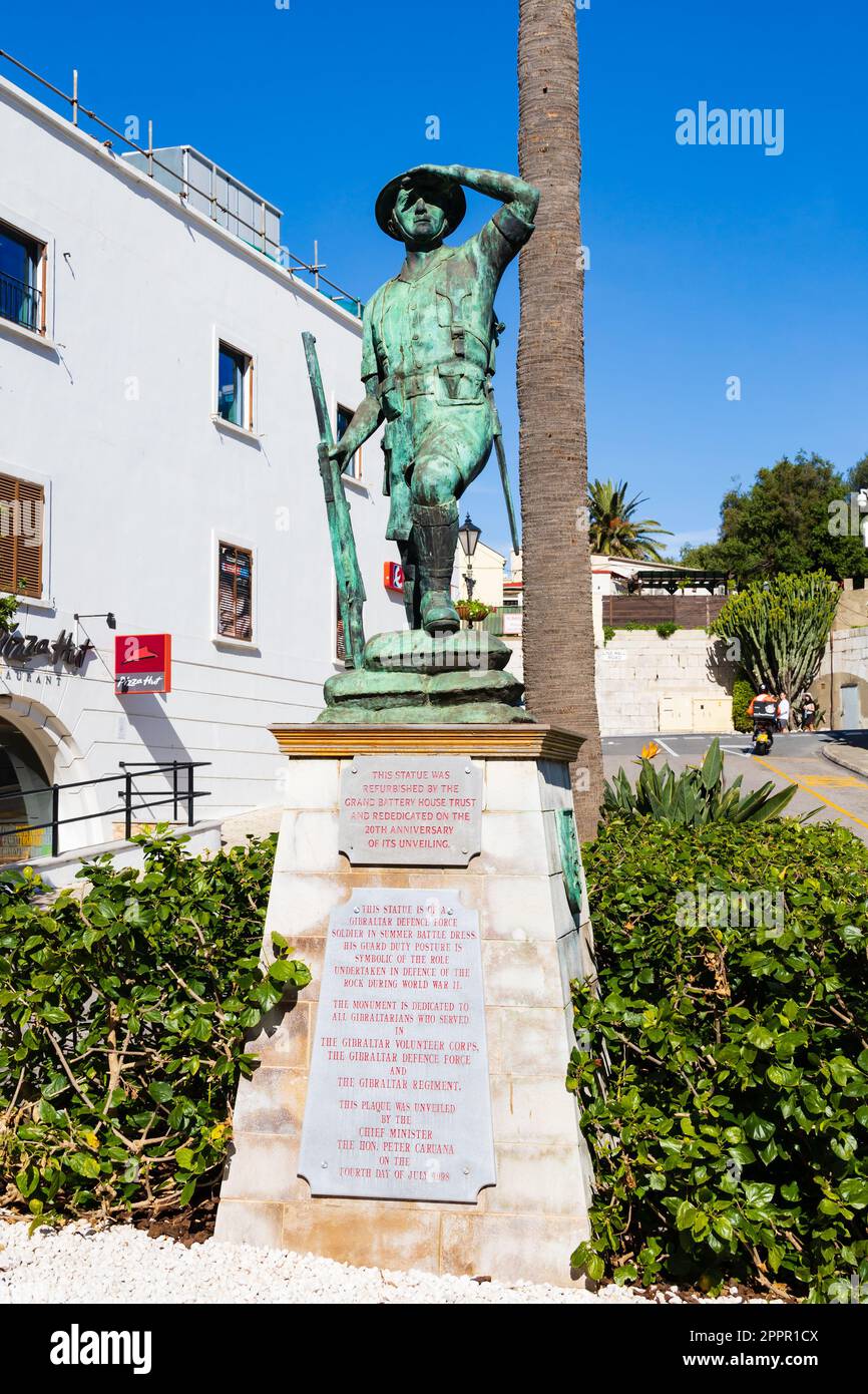 Bronze statue of Gibraltar Defence Force Soldier, memorial to those who ...
