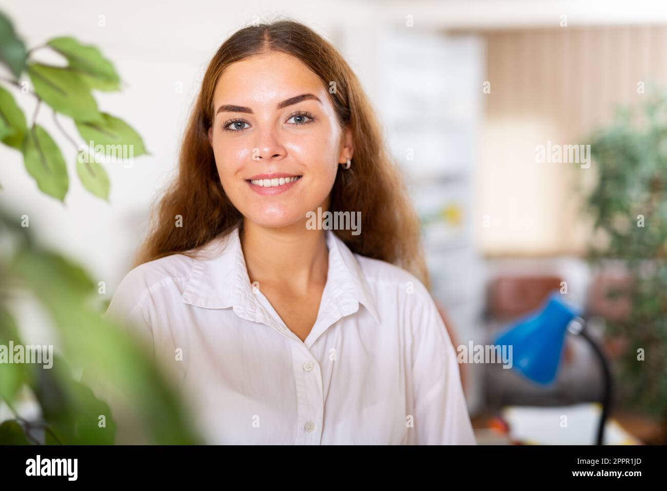 Portrait of a young confident secretary girl in the office Stock Photo ...