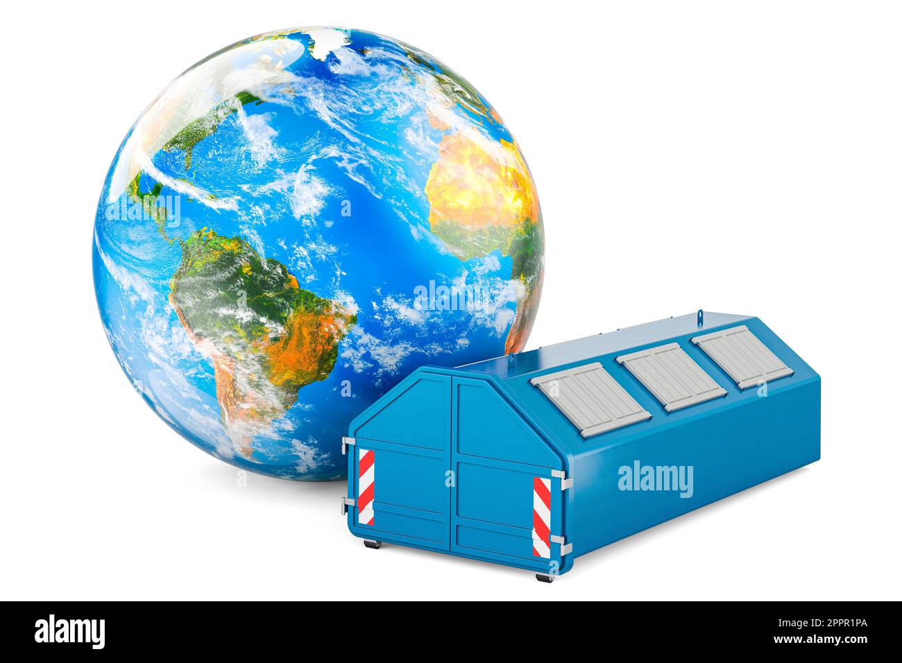 Industrial waste skip with Earth Globe, 3D rendering isolated on white ...