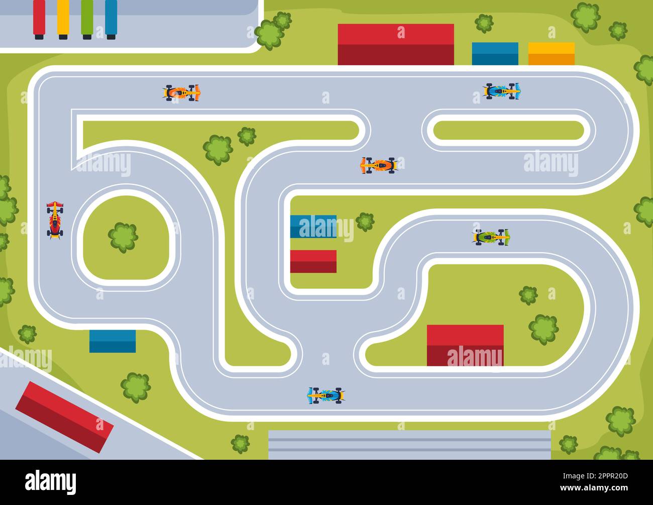 Formula Racing Sport Car Reach on Race Circuit the Finish Line Cartoon ...