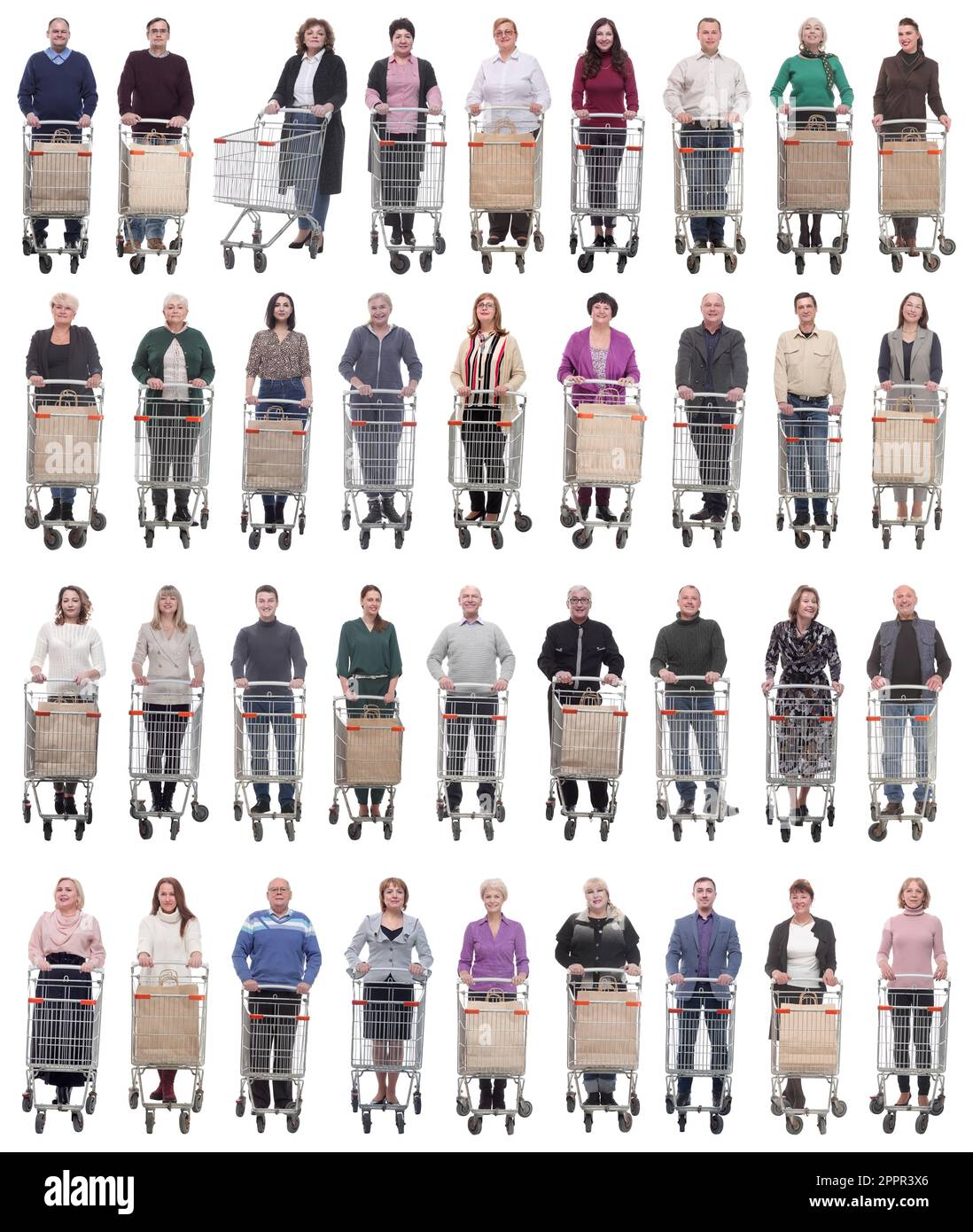 collage group of people with cart isolated on white Stock Photo - Alamy