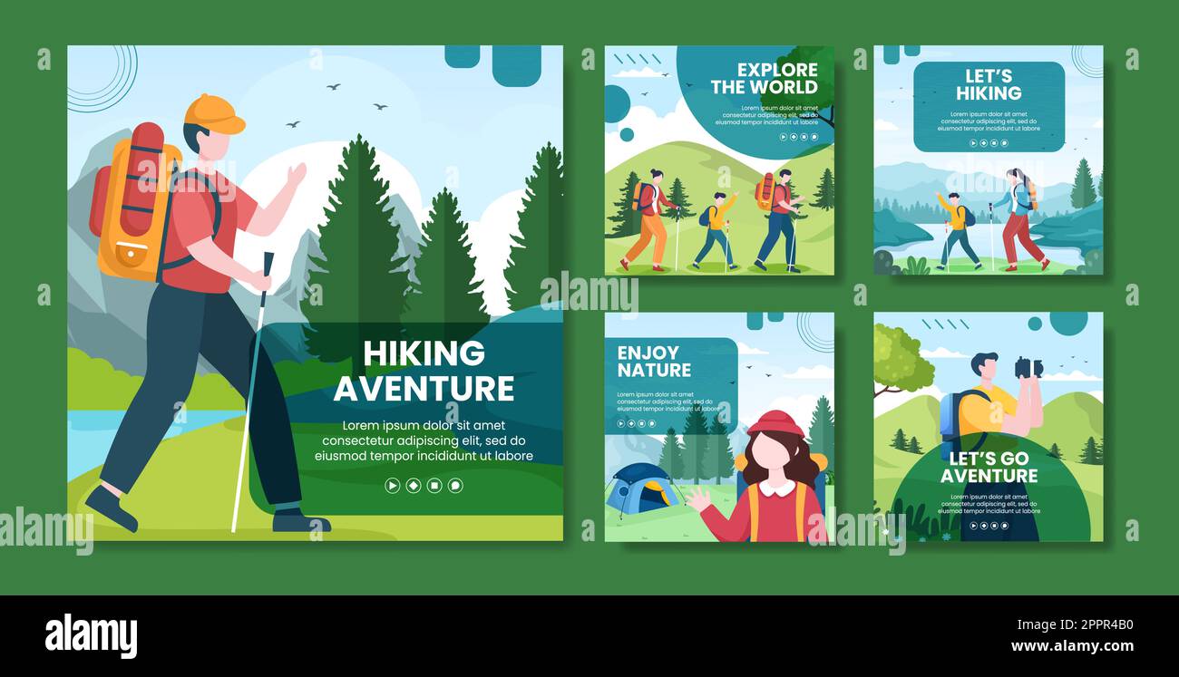 Hiking Mountain Social Media Post Template Flat Cartoon Background ...