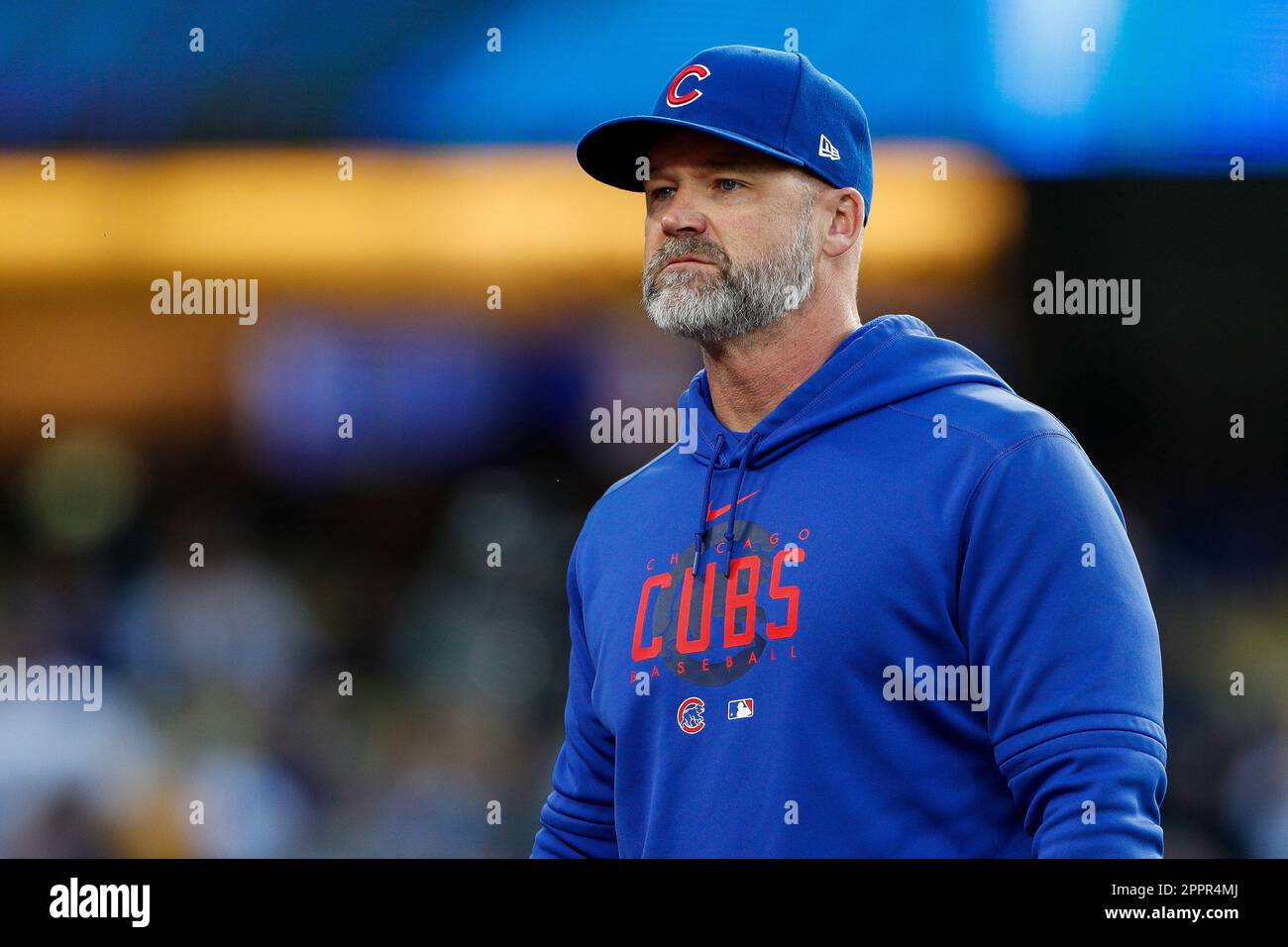 LOS ANGELES, CA - APRIL 14: Chicago Cubs manager David Ross looks on ...