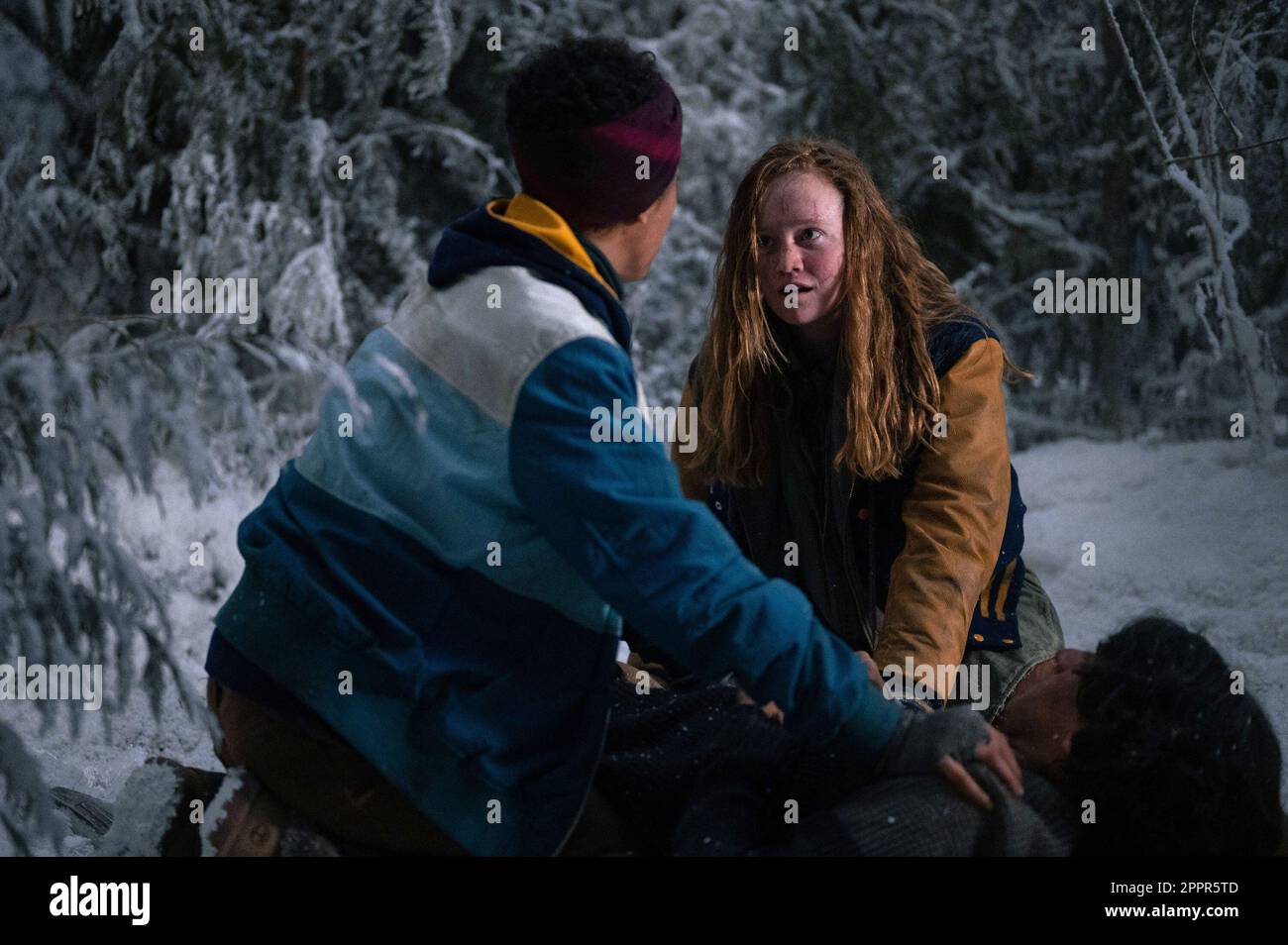 YELLOWJACKETS, from left: Jasmin Savoy Brown, Liv Hewson, Luciano Leroux, 'Old Wounds', (Season ...