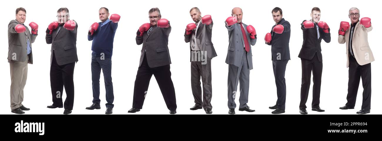 collage of businessmen in boxing gloves isolated Stock Photo - Alamy